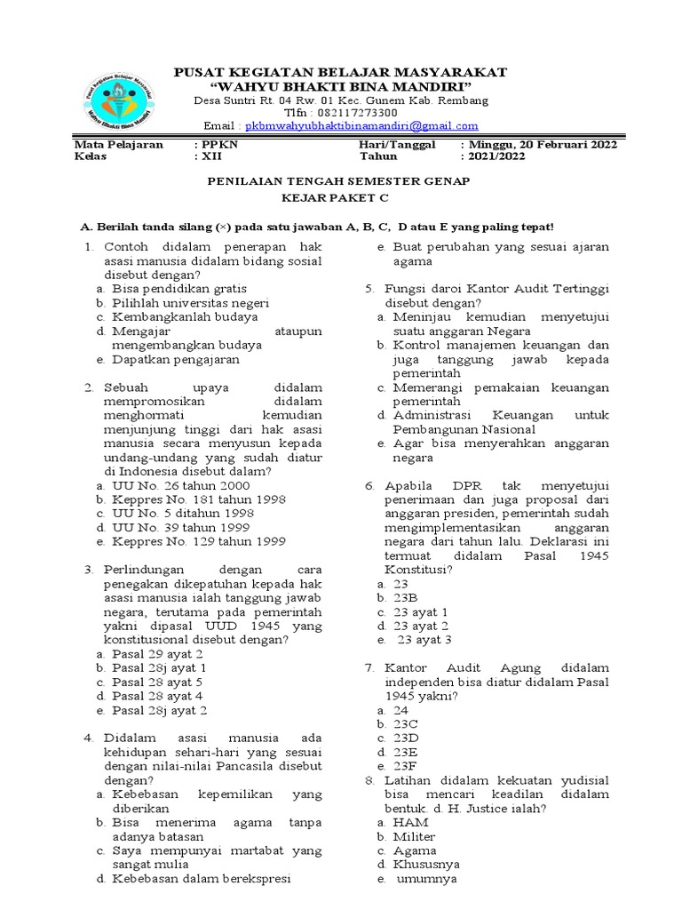 Soal PTS Genap PPKN | PDF