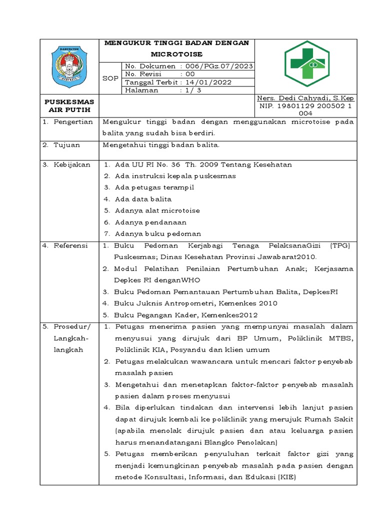 Sop Mengukur Tinggi Badan Dengan Microtoise | PDF