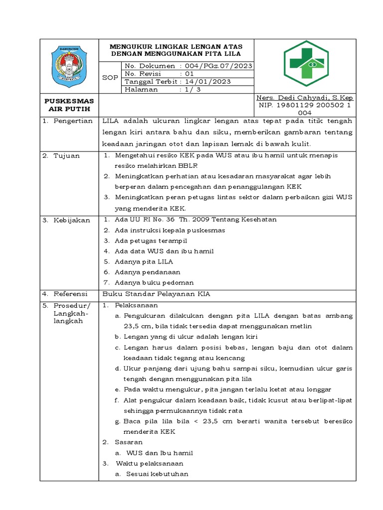 Sop Mengukur Lingkar Lengan Atas Dengan Menggunakan Pita Lila | PDF