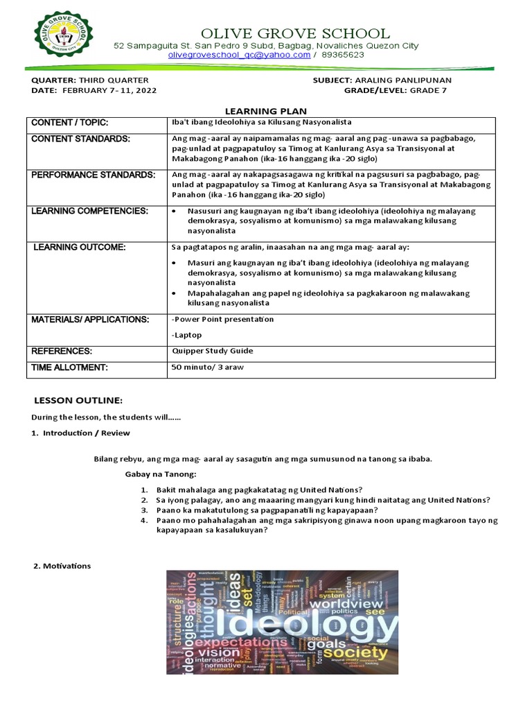Olive Grove School: Learning Plan | PDF