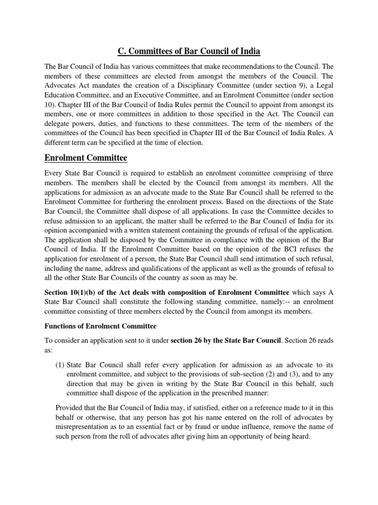 Bar Council of India Committees Overview | PDF | Legal Aid | Advocate