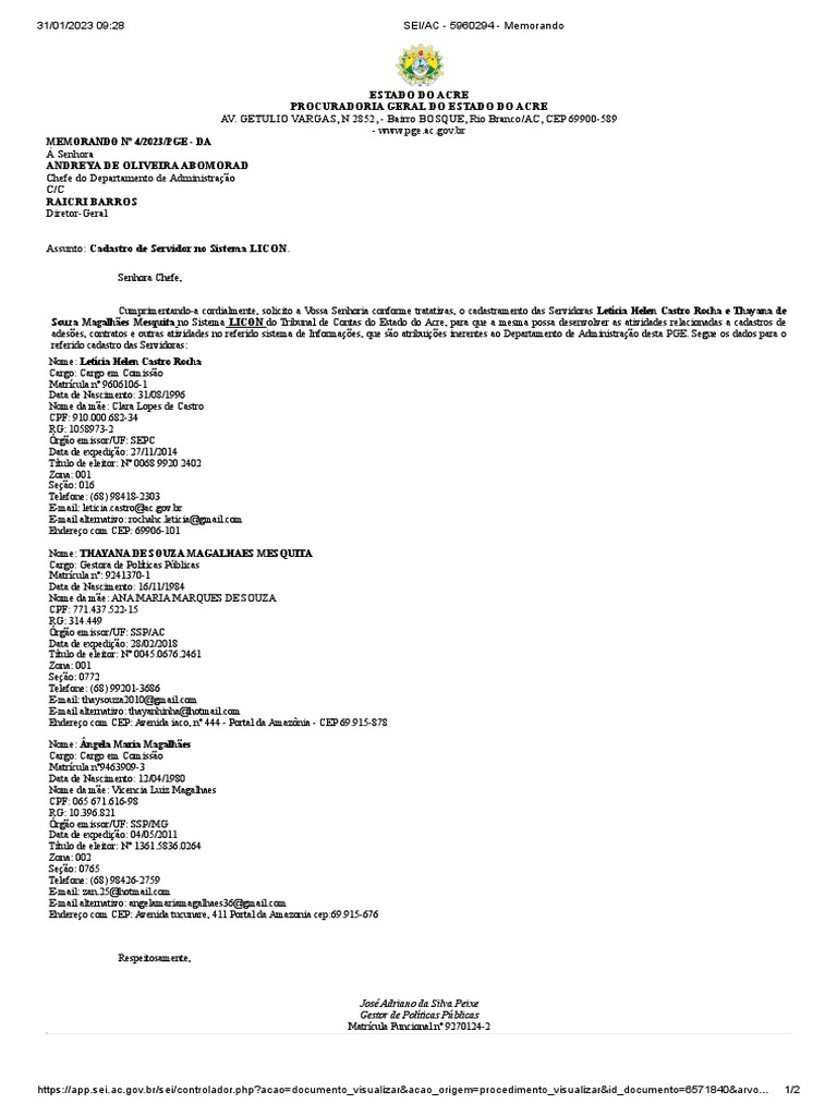 SEI - AC - 5960294 - Memorando | PDF | Brasil