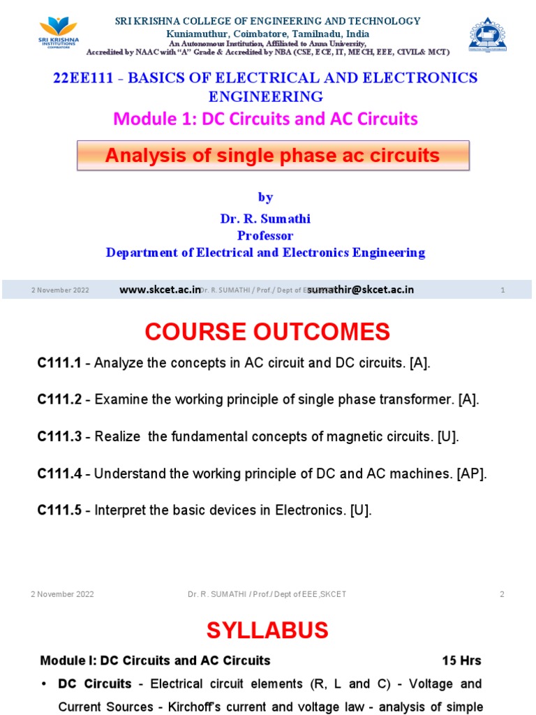 Module 1: DC Circuits and AC Circuits | PDF | Electrical Impedance | Series And Parallel Circuits