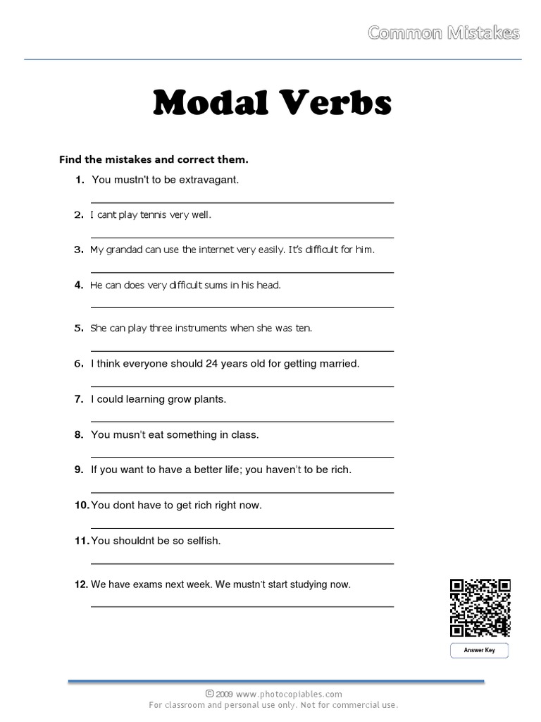 Modal Verbs: Find The Mistakes and Correct Them | PDF