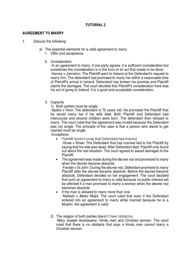 Tutorial 2 Agreement To Marry | PDF | Damages | Misrepresentation