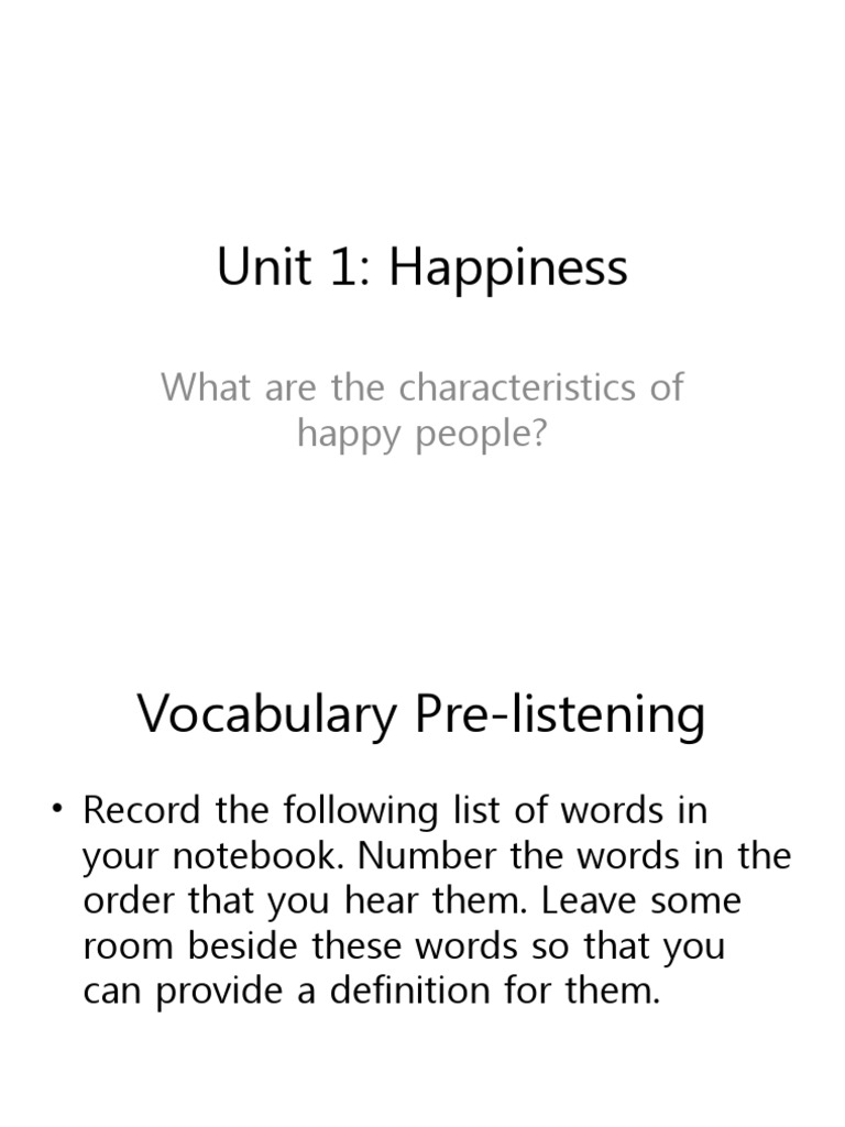 Unit 1: Happiness: What Are The Characteristics of Happy People? | PDF ...