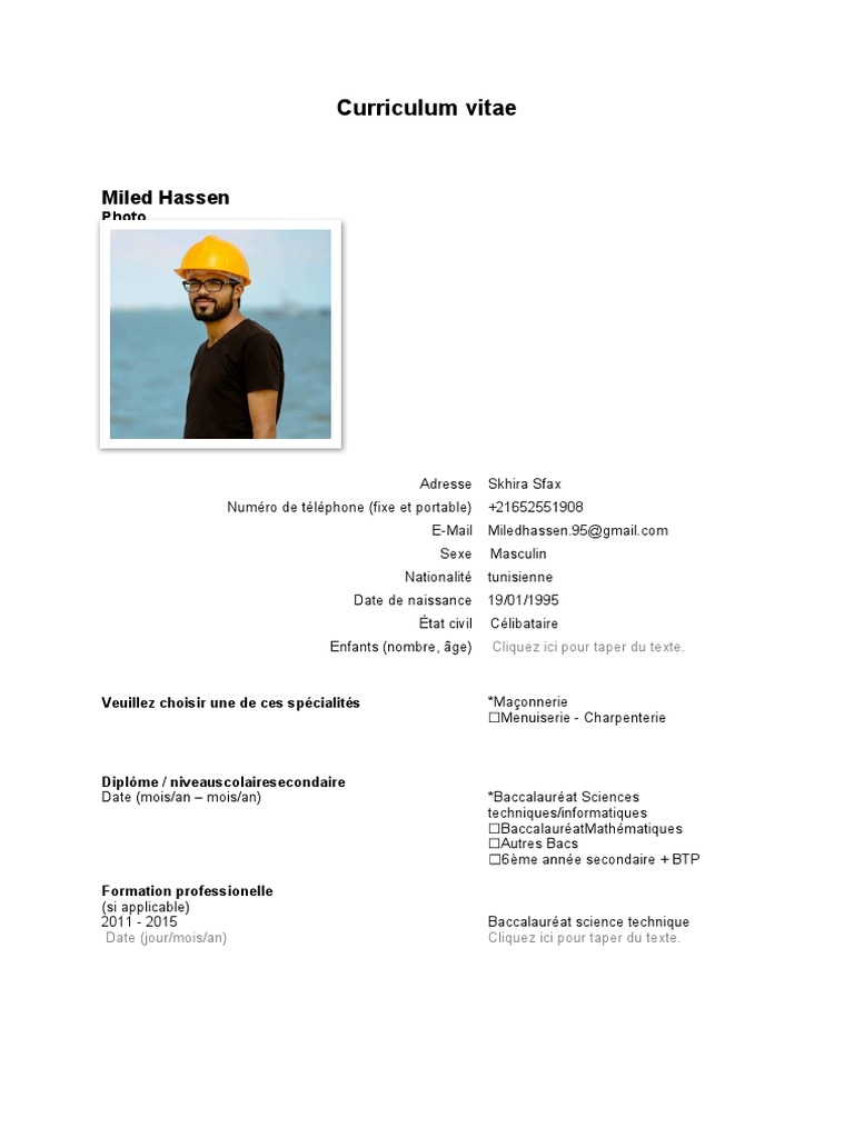 CV de Miled Hassen - Ingénieur Bâtiment | PDF | Technologie et ingénierie