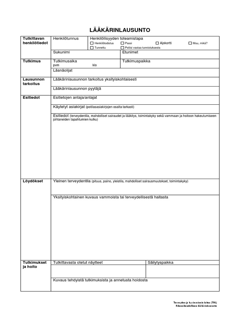 Lääkärinlausunto: Tutkittavan Henkilötiedot | PDF