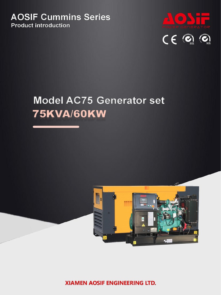 AC75 Cummins Genset Datasheet - 4BTA3.9-G2-54KW | PDF | Internal ...