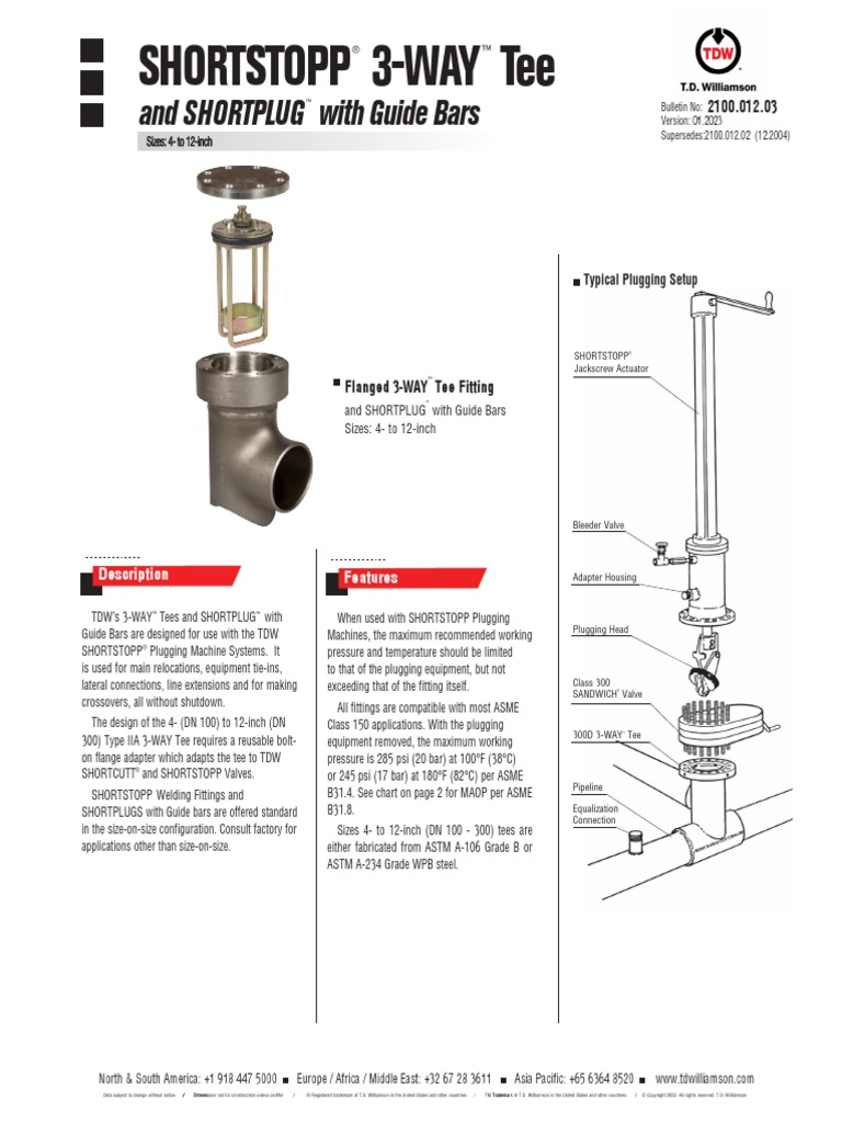2100.012 SHORTSTOPP 3-WAY Tee Plug W Guide Bars | PDF | Pipe (Fluid ...