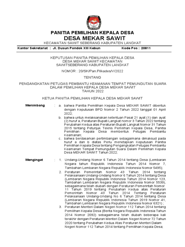 SK LINMAS JAGA TPS PEMBANTU KEAMANAN Update | PDF