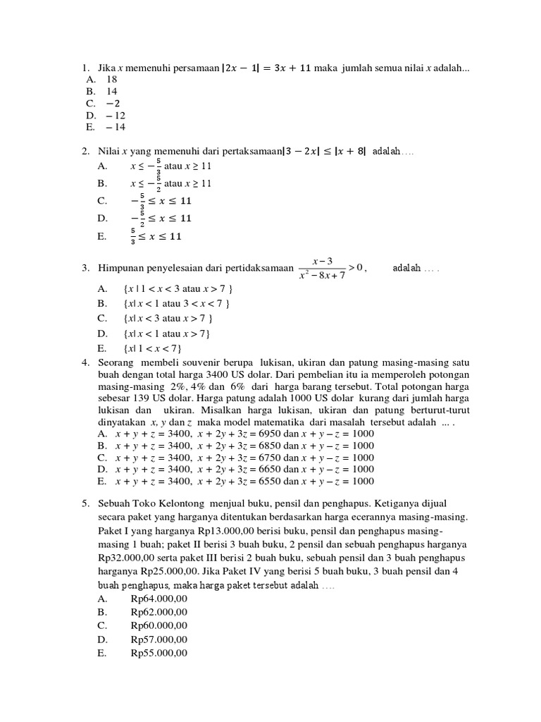 Lat Soal Us Matematika Umum (Wajib) 2022-2023 | PDF