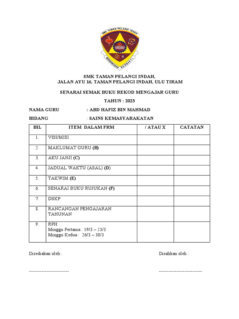 Borang Senarai Semak BRM 2023 | PDF