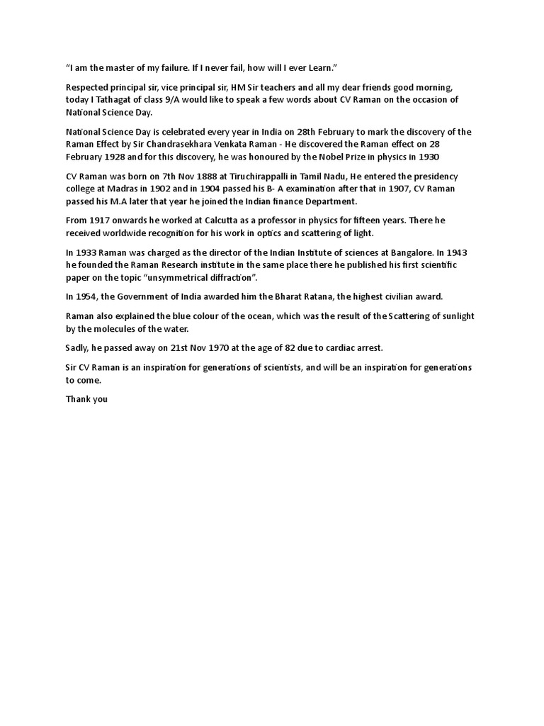 Speach On National Science Day | PDF