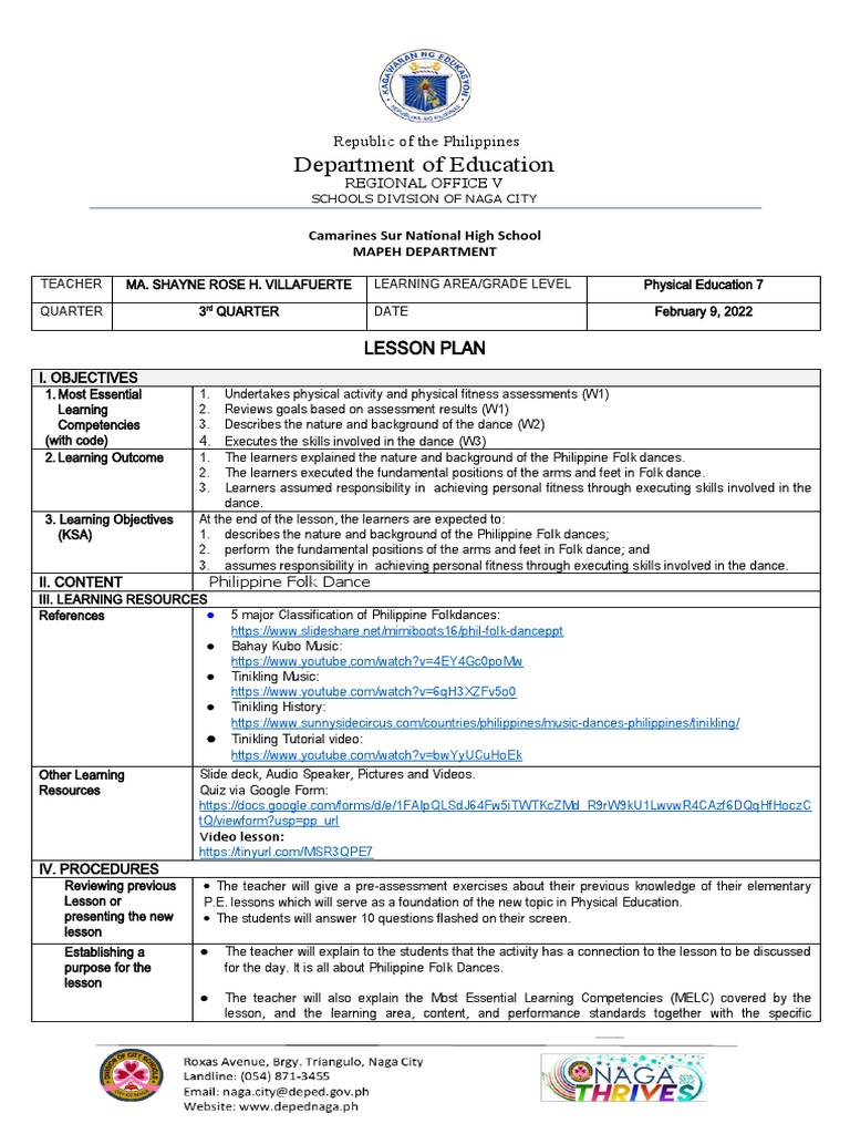 LP Pe 3Q - Shaynevillafuerte | PDF | Dances | Teachers