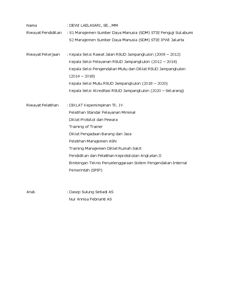 CV Bu Dewi Laelasari | PDF