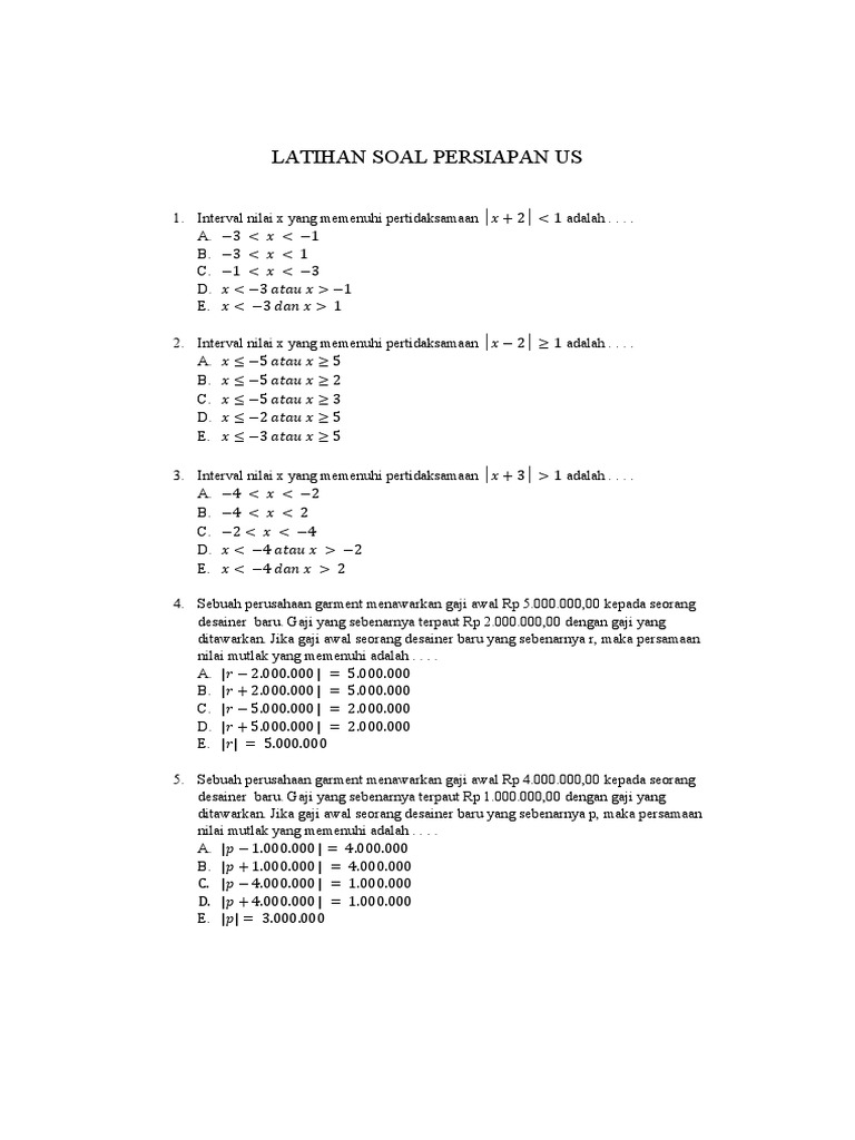 Open Latihan Soal Persiapan US Matematika | PDF