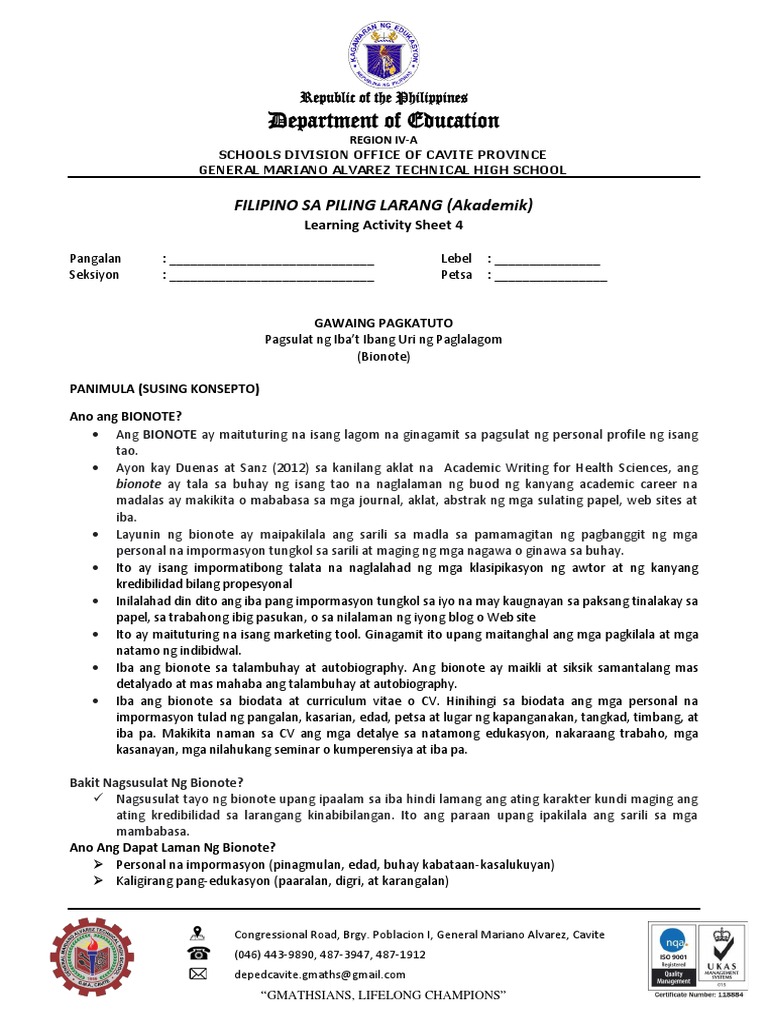 Week 4 Bionote | PDF