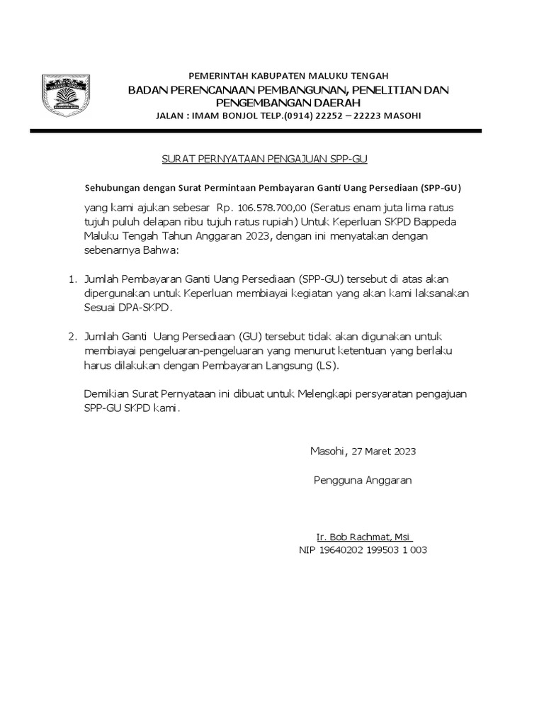 Surat Pernyataan Pengajuan Spp-Gu | PDF