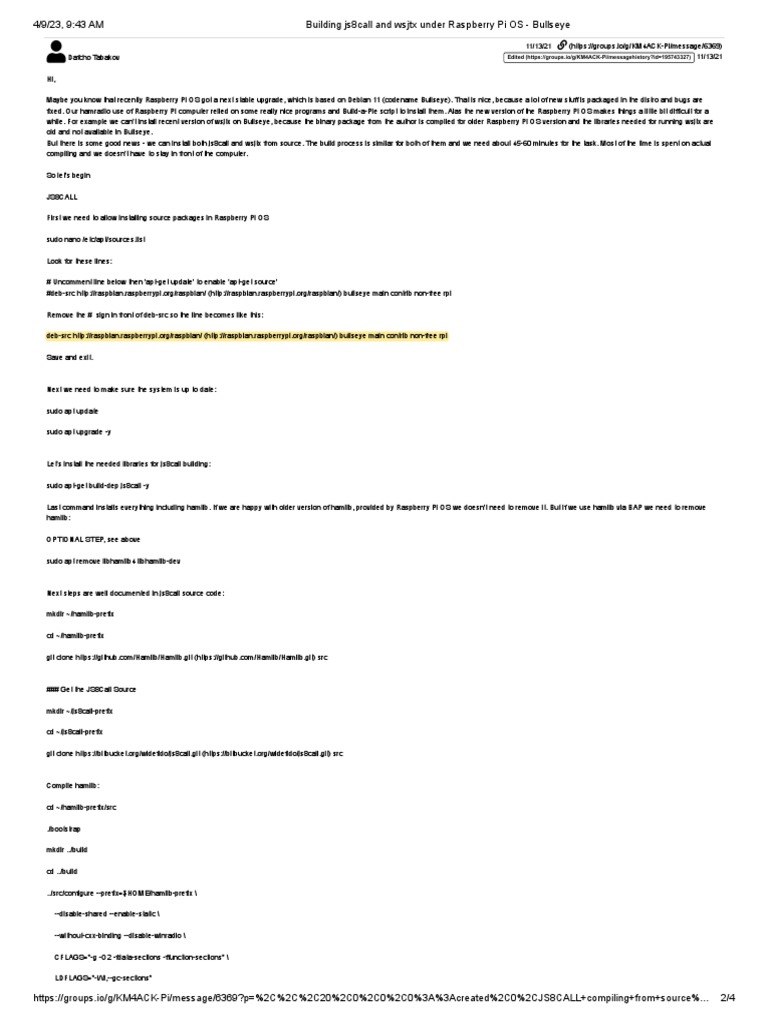 Building Js8call and WSJTX Under Raspberry Pi OS - Bullseye - Edited | PDF | Computing ...