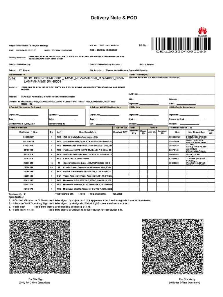 Delivery Note & POD: Site | PDF | Radio Technology | Electrical Engineering