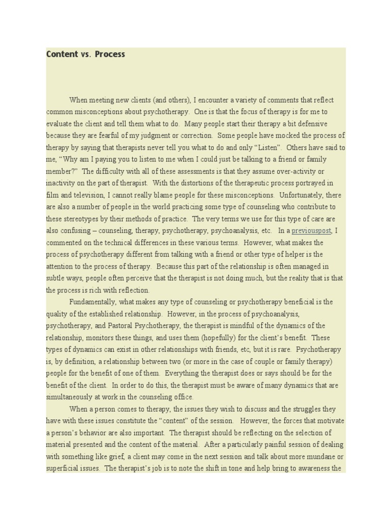 The Subtle yet Crucial Role of Process over Content in Psychotherapy ...