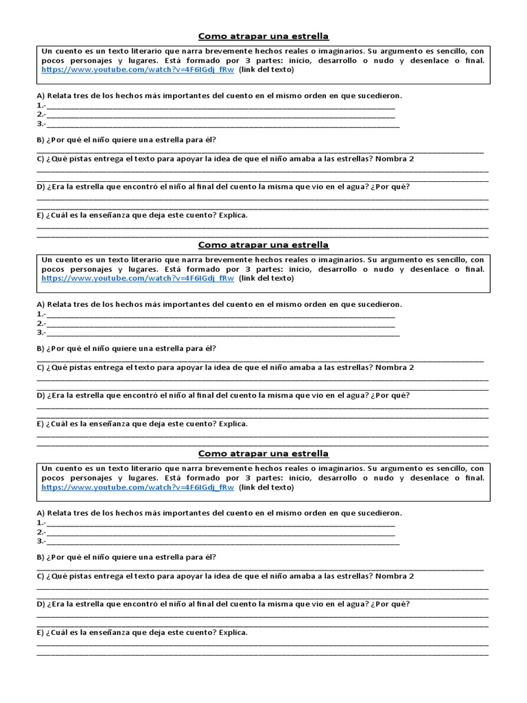 Cómo Atrapar una Estrella: Cuento y Actividades | PDF | Cuentos