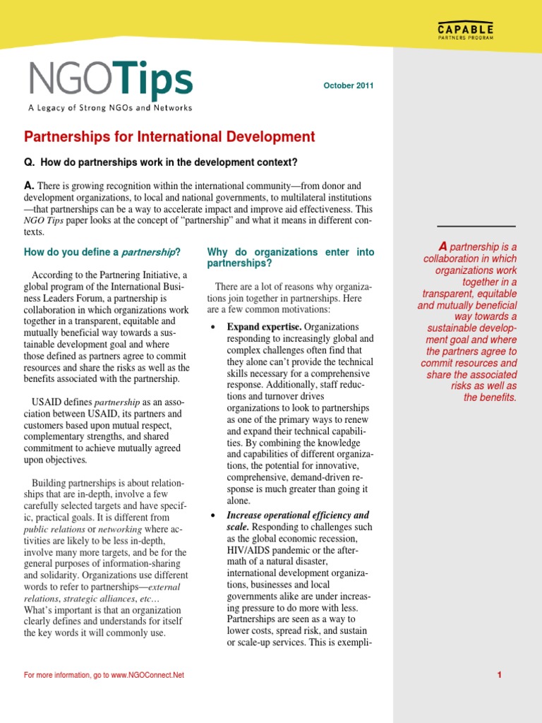 NGO Tips - Partnerships | PDF | Partnership | Consortium