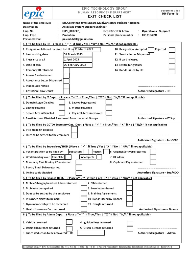 Exit Checklist - Pasindu | Download Free PDF | Computing