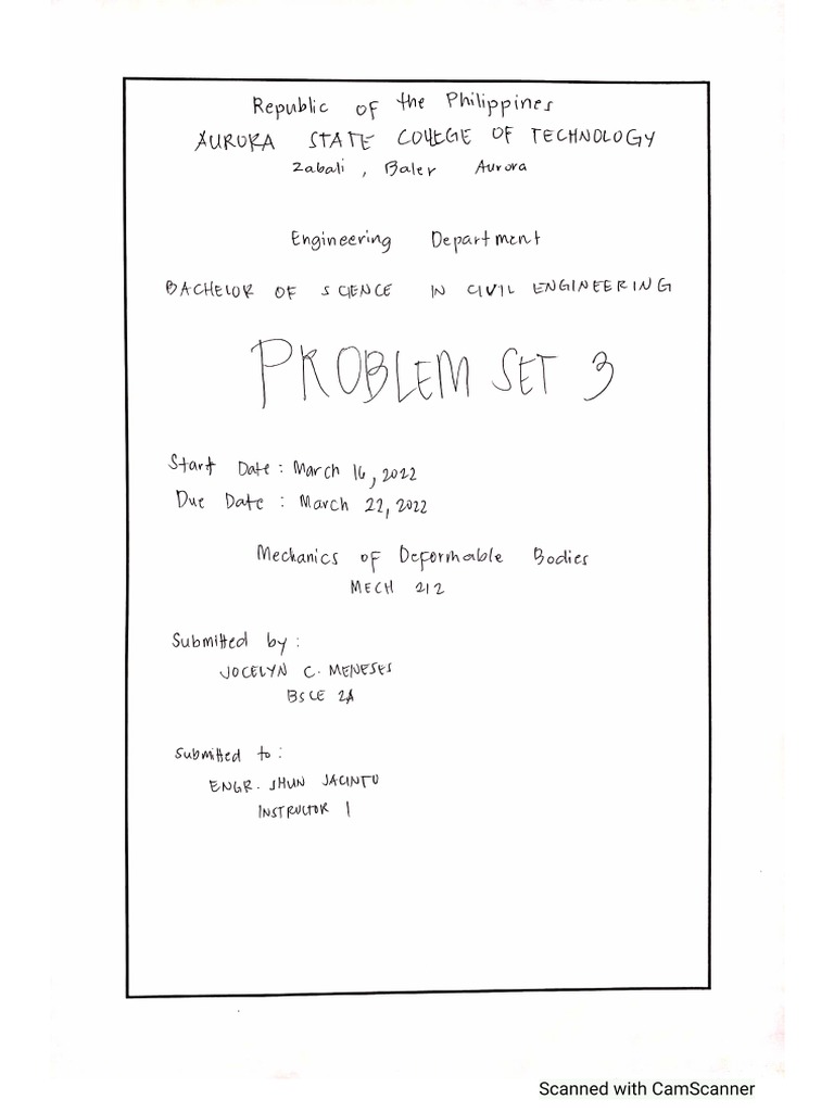 Mechanics and Deformable Bodies Problem Set | PDF