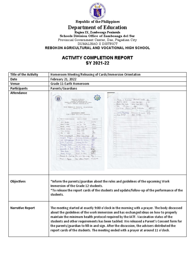 Activity Completion Report | PDF