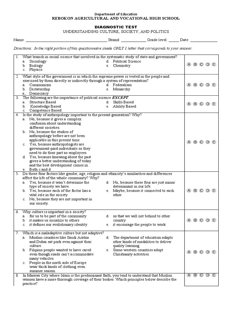 TQ UCSP 1st Quarter & 2nd Quarter With Answer Key | PDF | Economic ...