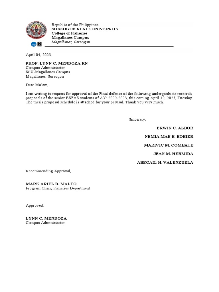 Letter For Final Defense | PDF
