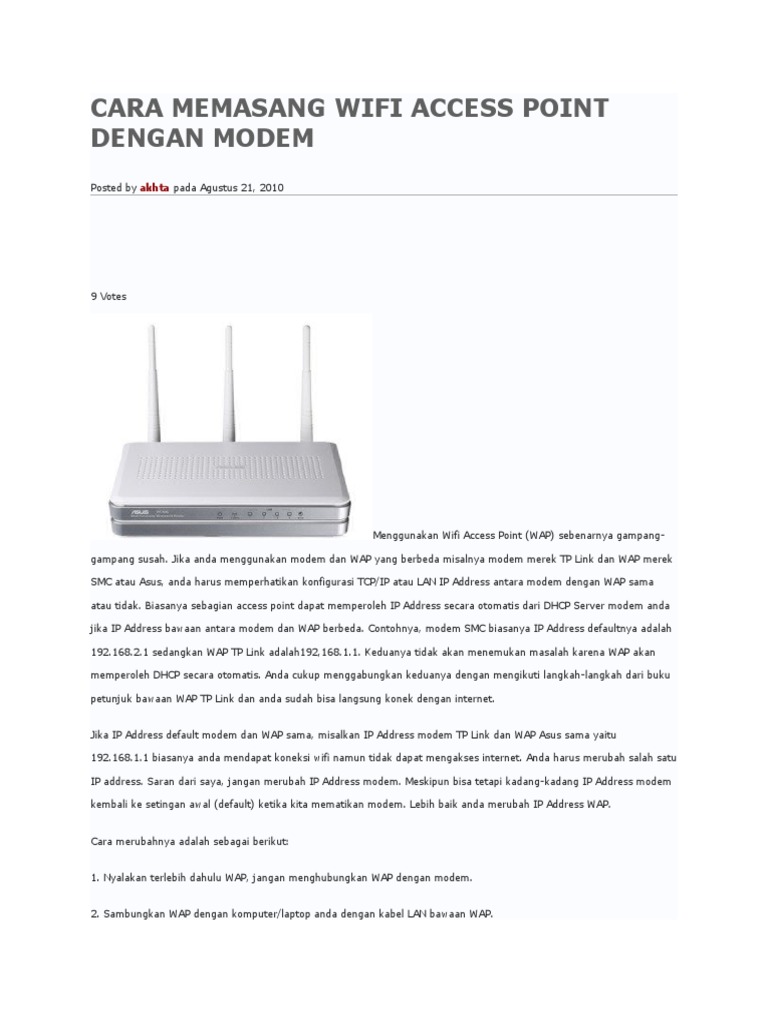 Panduan Pasang Wifi Access Point | PDF | Komputer