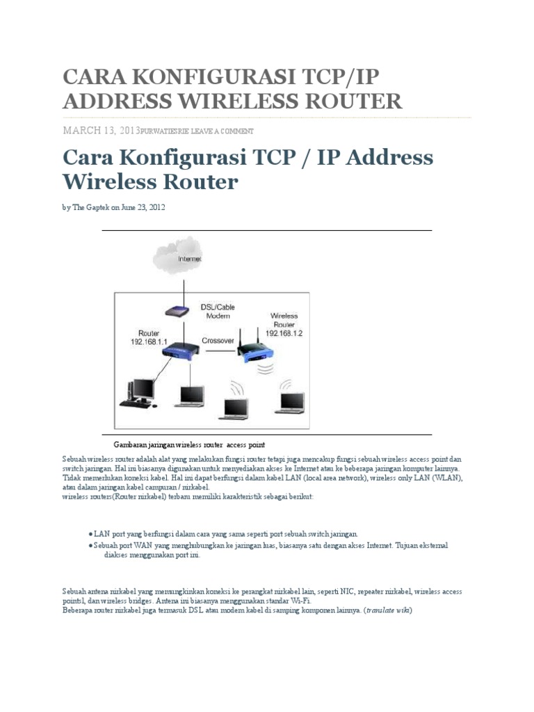 Cara Kerja dan Konfigurasi Router Nirkabel | PDF