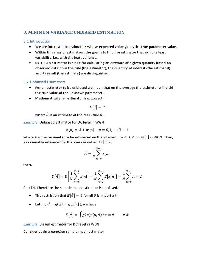 Minimum Variance Unbiased Estimation Example Pdf Estimator Bias Of An Estimator
