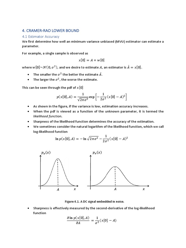 Cramer-Rao Lower Bound: 4.1 Estimator Accuracy | PDF | Estimator | Estimation Theory