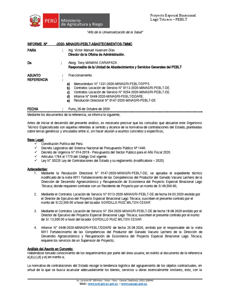 Informe de Supervisor de Proyecto | PDF | Regulación | Perú