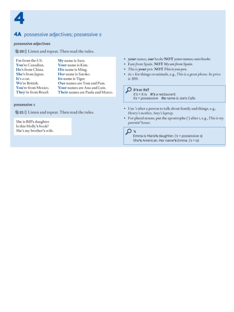 Unit 4 - Possessives - PNG | PDF