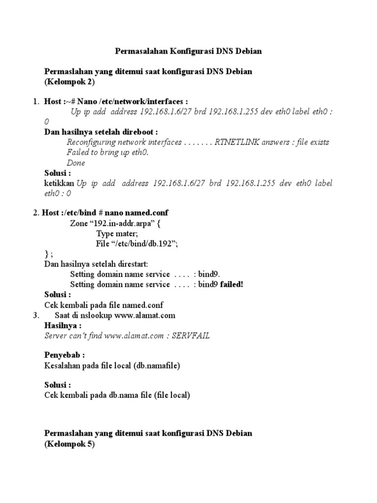 Permasalahan Konfigurasi DNS Debian | PDF
