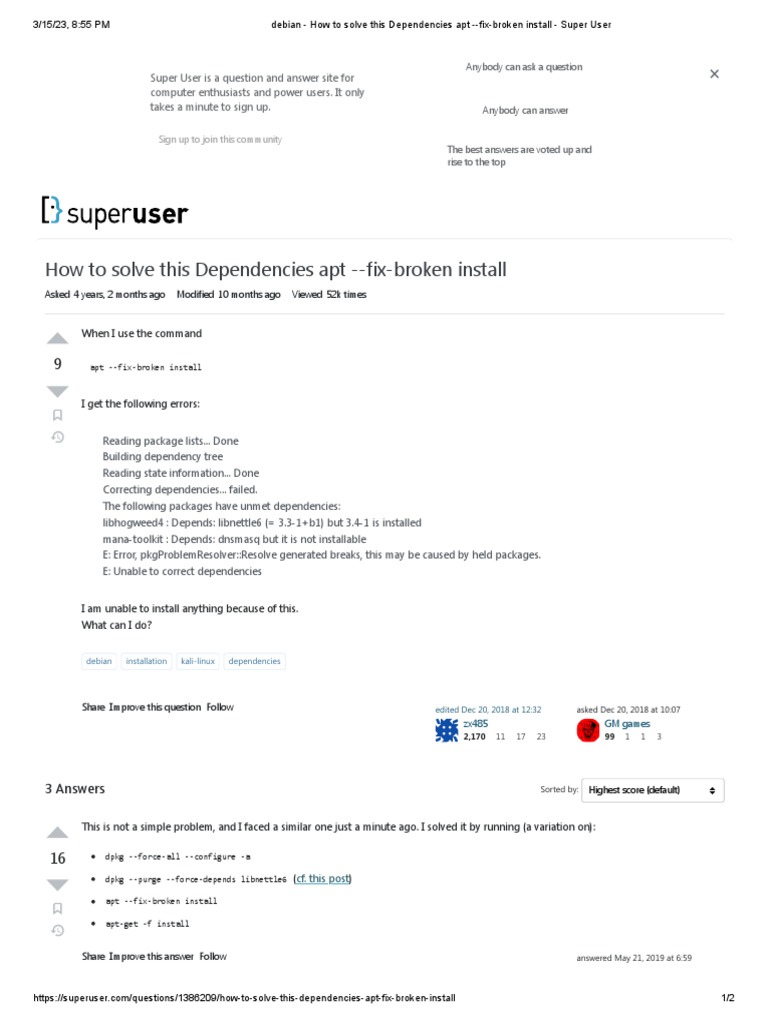 Debian - How To Solve This Dependencies Apt - Fix-Broken Install - Super User | PDF | Computing ...
