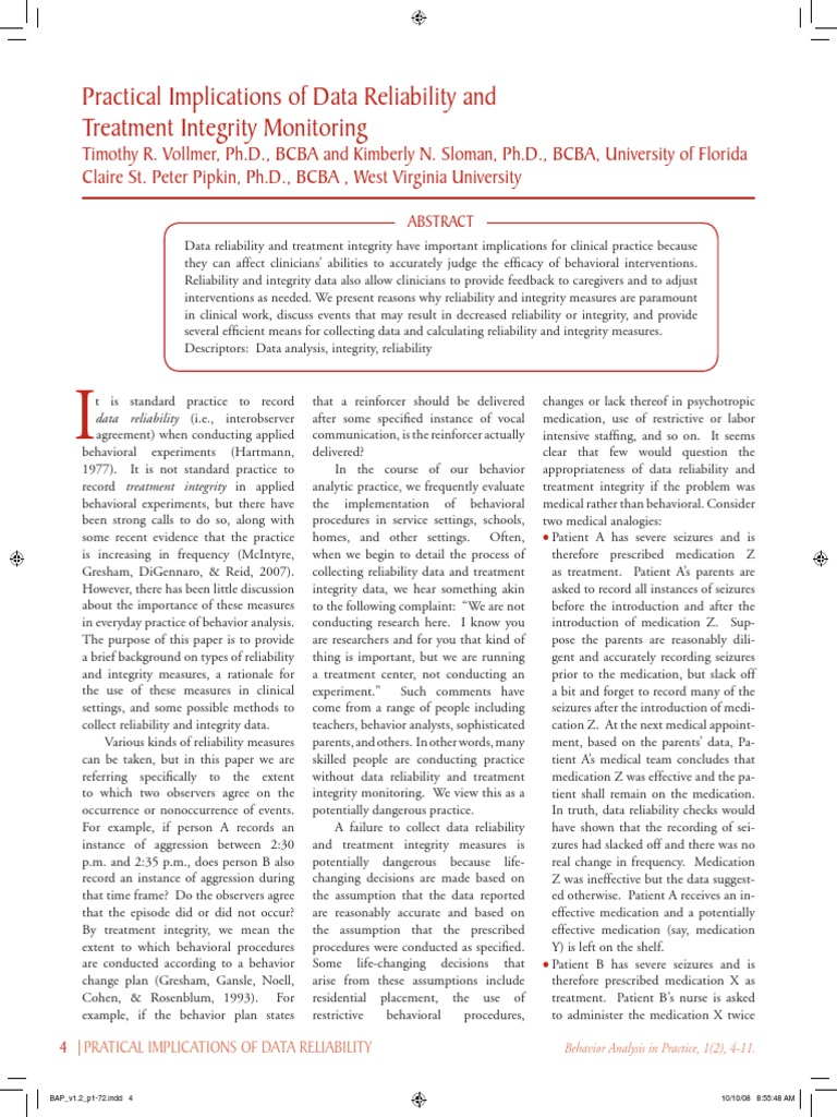 Practical Implications of Data Reliability and Treatment Integrity Monitoring | PDF ...