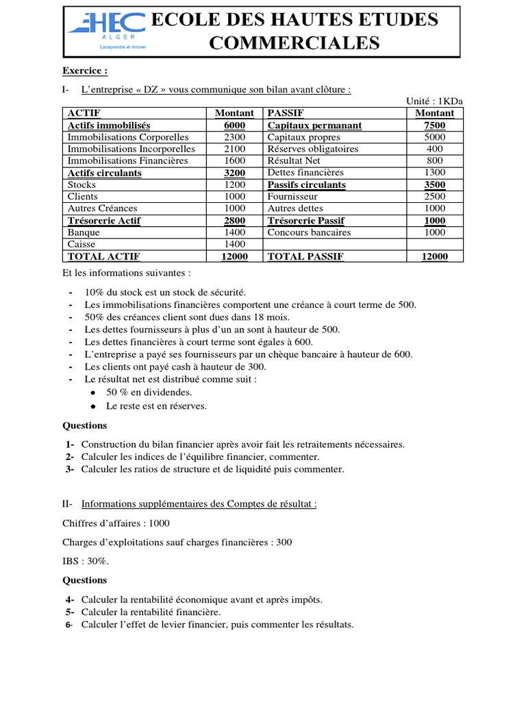 Exercice Revision | PDF | Bilan comptable | Banques