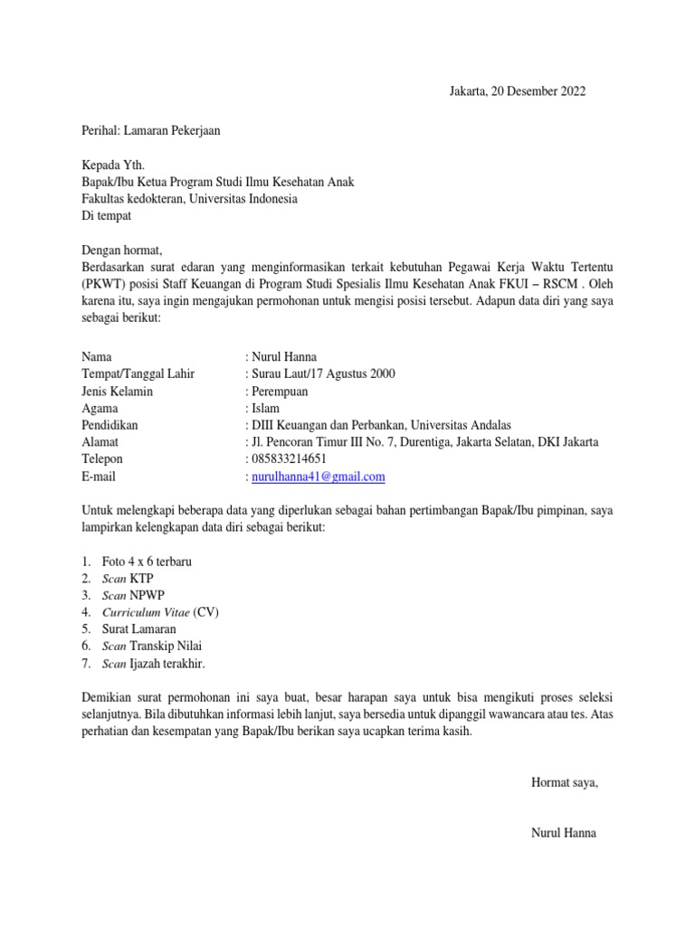 Surat Lamaran UI | PDF