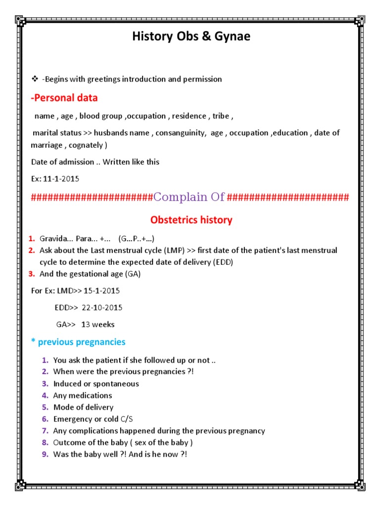 History Obs & Gynae PDF | PDF | Pregnancy | Prenatal Development