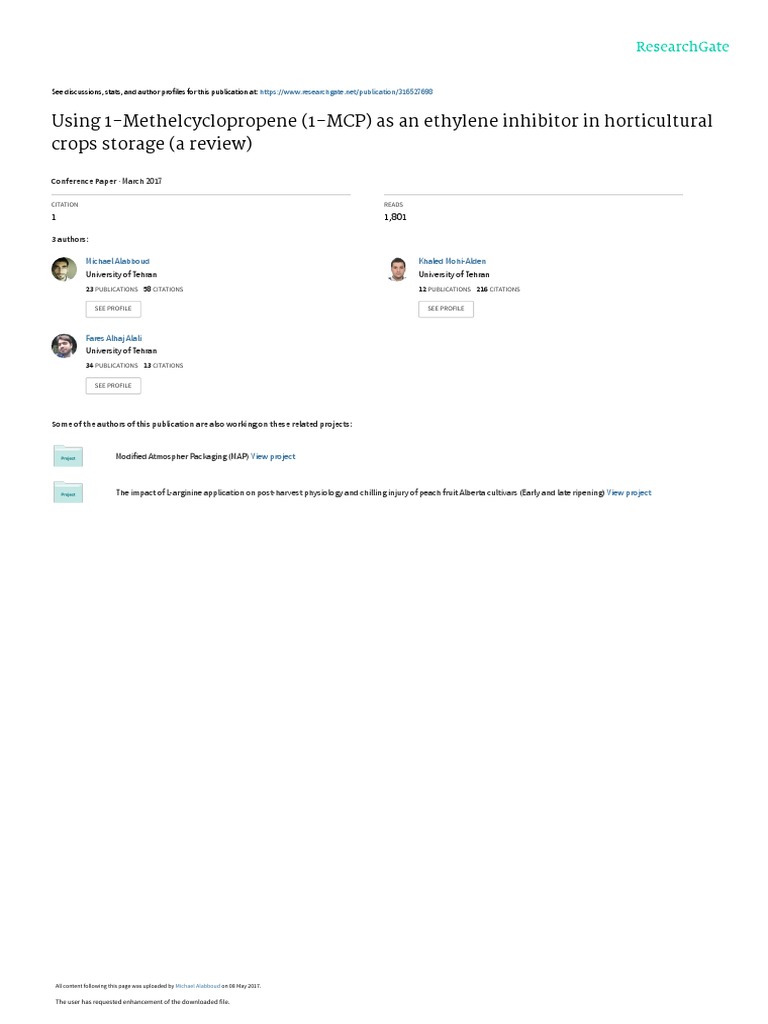 Using 1-Methelcyclopropene (1-MCP) As An Ethylene Inhibitor in Horticultural Crops Storage (A ...