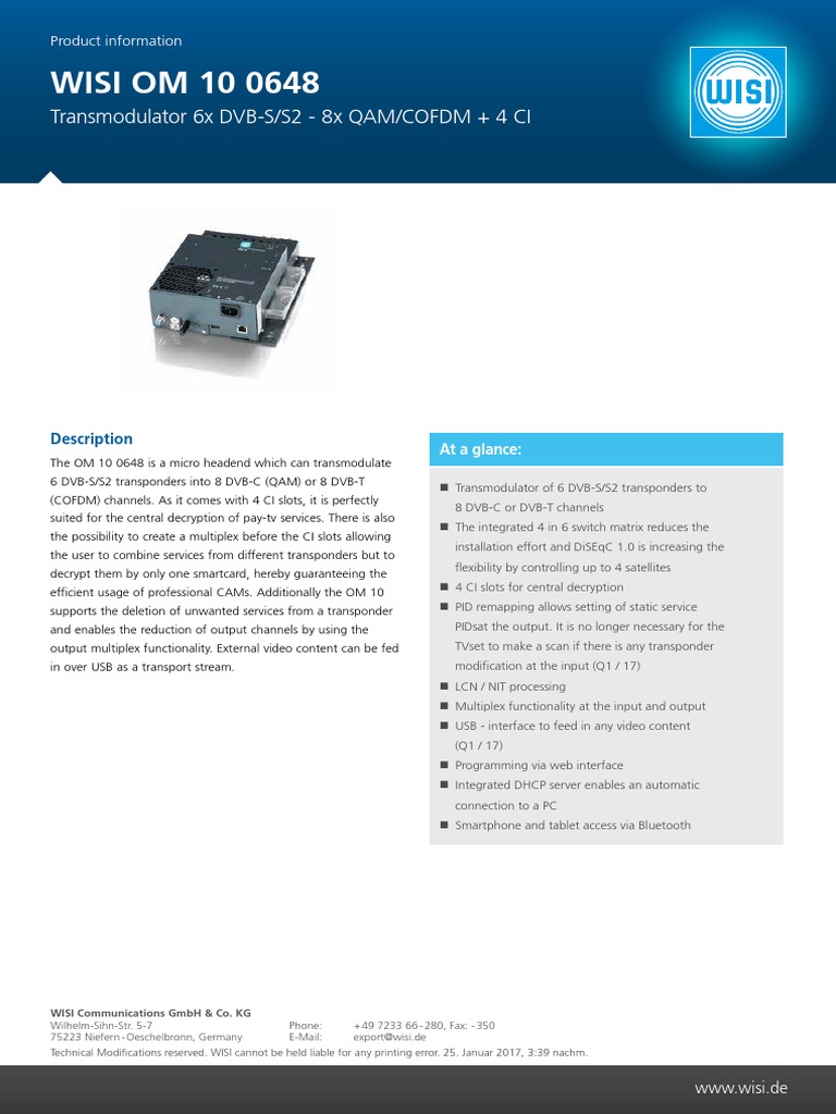 Product Info WISI-OM-10-0648 en | PDF | Orthogonal Frequency Division Multiplexing | Decibel