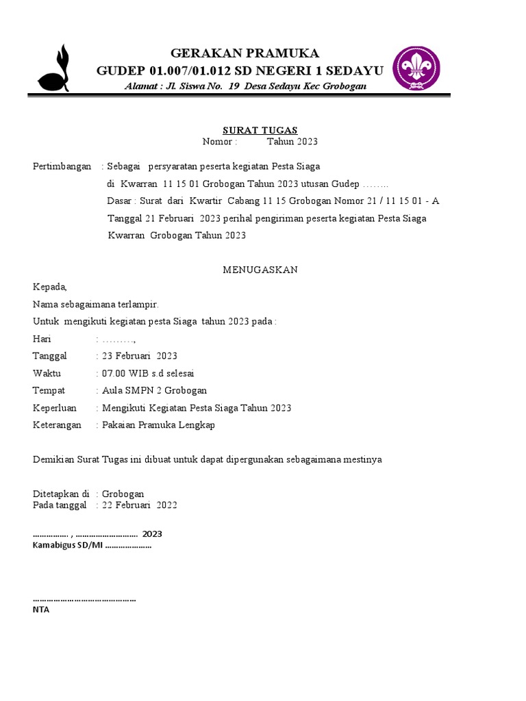 SURAT TUGAS Pesta Siaga | PDF