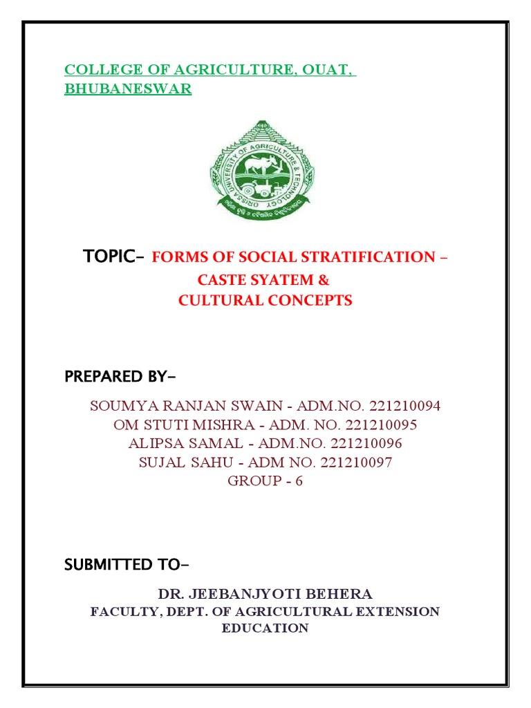 Topic: College of Agriculture, Ouat, Bhubaneswar | PDF | Caste | Society