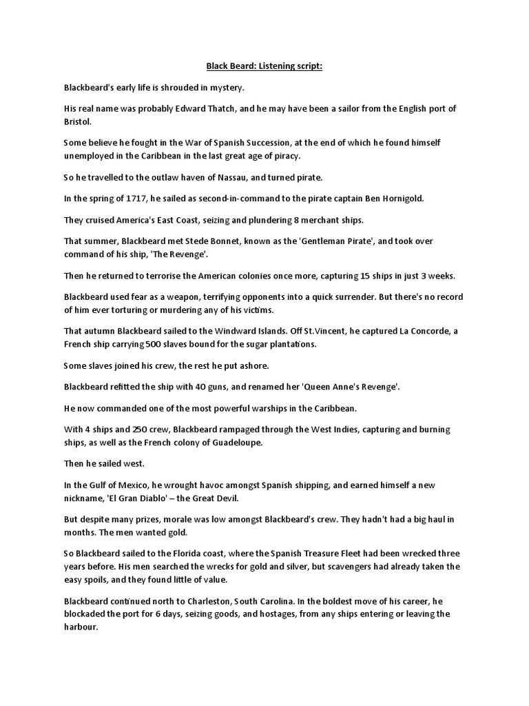 Black Beard - Audio Script | PDF | Blackbeard | Ships